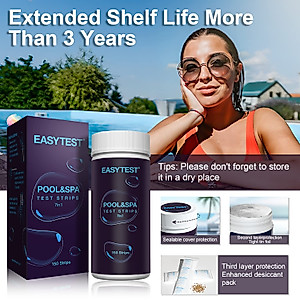 EASYTEST 7-Way Pool Test Strips, 150 Strips Water Chemical Testing for Hot tub and Spa, Accurate Test Bromine, Total Alkalinity, pH, Free Chlorine, Total Hardness, Cyanuric Acid, and Total Chlorine