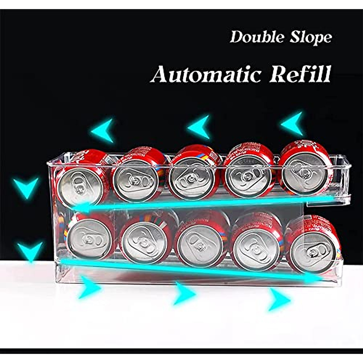 2-Layer Set Clear Automatic Rolling Beverage Soda Can Storage Organizer Stackable Drink Holder for Freezer Cabinets Pantry Dispenser Container Refrigerator Drawer Bins Fridge, 109458