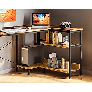 ODK 40 Inch Small L Shaped Computer Desk with Reversible Storage Shelves, Corner Desk with Monitor Stand for Small Space, Modern Simple Writing Study Table for Home Office, Rustic Brown