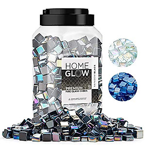 HOMEGLOW Fire Glass Cubes. Black Reflective Luster. Premium Tempered Square Glass Beads for Outdoor Fire Pit, Fire Table or Indoor Fireplace, Gas or Propane. 10 Pounds.