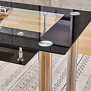 QIHANG-US Glass Dining Table with Storage Shelf, 2-Tier Kitchen Table for 2-6 People 47" Rectangular Dining Room Table with Chrome Metal Legs for Dining Guest Reception