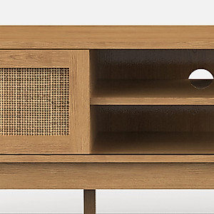 Xilingol TV Stand with Rattan Sliding Doors, Low Profile Television Stands for TVs up to 65 Inches TV, Modern Farmhouse Boho Home Media Console for Living Room Bedroom, 59 Inch