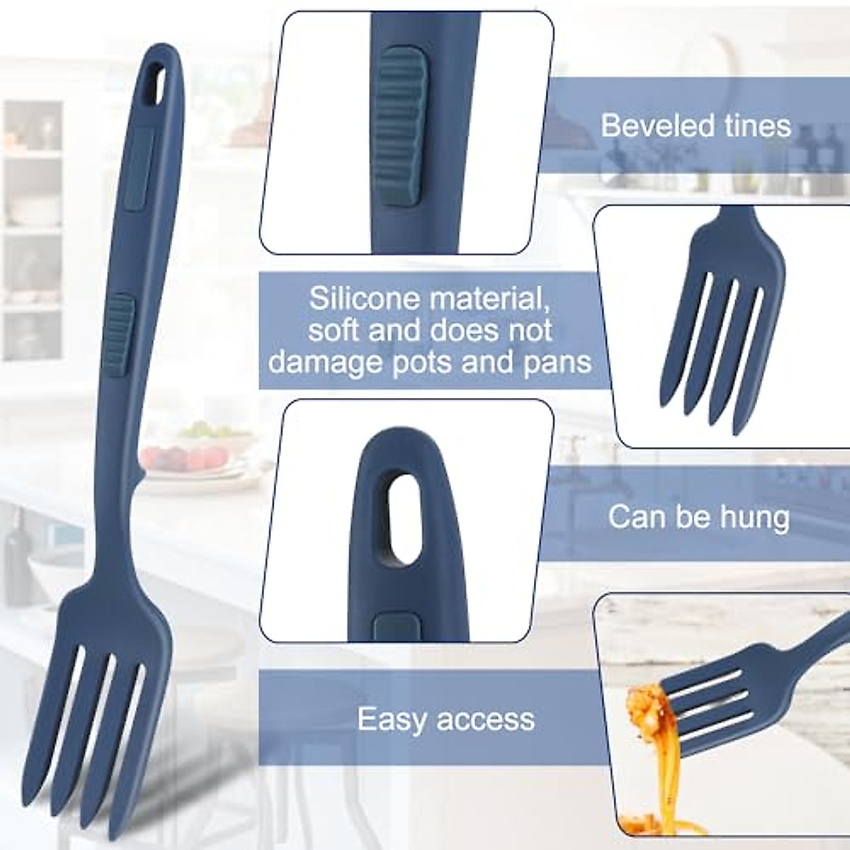 GEEHUA 11 Inch Silicone Flexible Fork, Heat Resistant Cooking Fork Nonstick Blending Fork Dishwasher Safe Kitchen Fork for Cooking Utensil for Kitchen Stir Mix Mash(Blue)