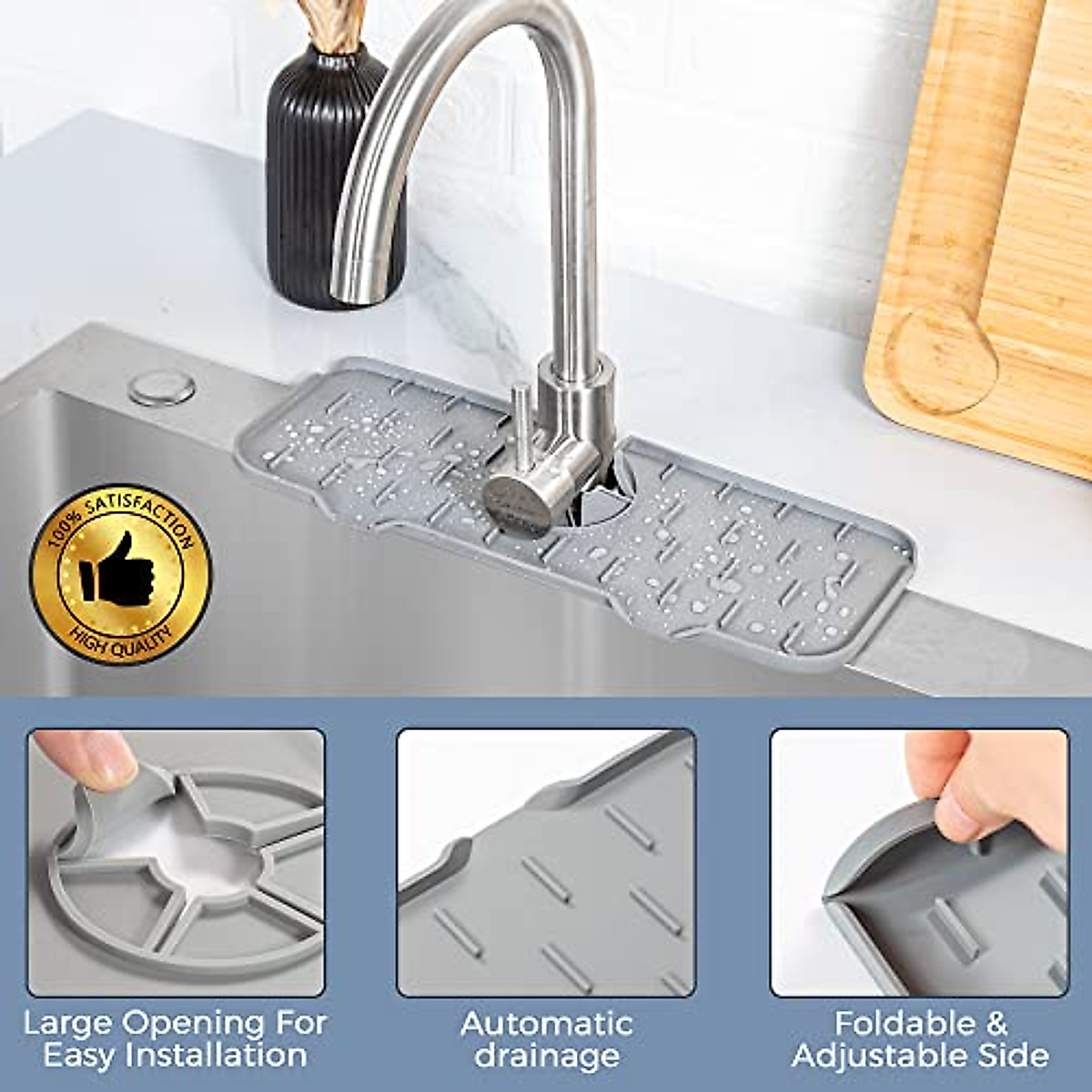 Phoenix Gemini Kitchen Sink Drip Catcher - Silicone Faucet Mat - Kitchen Sink Protectors - Kitchen Sink Splash Guard - (DCGrey)