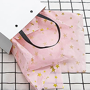 MR FIVE 60 Sheets Pink and Gold Tissue Paper Bulk,20" x 14",Pink Tissue Paper for Gift Bags,DIY and Crafts,Gold Star Gold Polka Dot Gift Tissue Paper for Baby Shower,Weeding,Birthday,Holiday