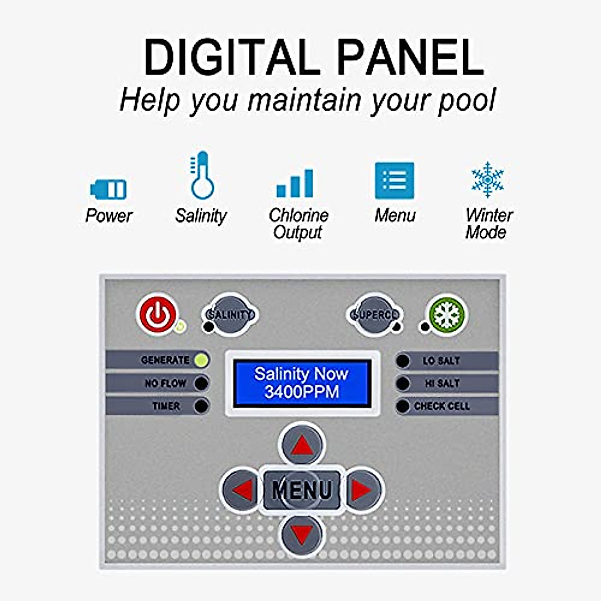 BLUE WORKS Saltwater Pool Chlorine Generator System BLSC Chlorinator for 20K Above Ground Pool & Flow Switch | Cell Plates provided by American Company