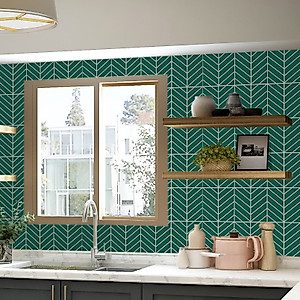 Peel and Stick Tiles Green Twill Pattern Kitchen Mosaic Wall Tiles Self-Adhesive DIY Backsplash Stick-on Vinyl Wall Tiles for Kitchen and Bathroom 10" X 10" Each, 4 Sheets Pack (Green-Twill)