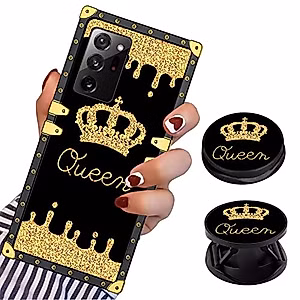 LSL Compatible with Samsung Galaxy Note 20 Ultra 5G Square Phone Case, Queen Golden Crown Luxury TPU Plating Corner Shockproof Protection Cover for Women Girls, for Samsung Galaxy Note 20 Ultra 5G