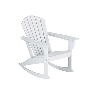 Costaelm Outdoor Adirondack Chair, All Weather Resistant Lawn Chairs Balcony Chair and Fire Pit Chairs, Deck Chairs Outdoor Porch Rocking Chair High Back HDPE Poly Lumber, White
