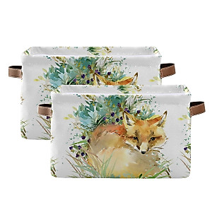 Storage Bins Basket Watercolor Abstract Animal Fox Collapsible Laundry Hamper Organizer Toys Cube Bag with Handles for Home Office Nursery Shelf Closet,1 Pack