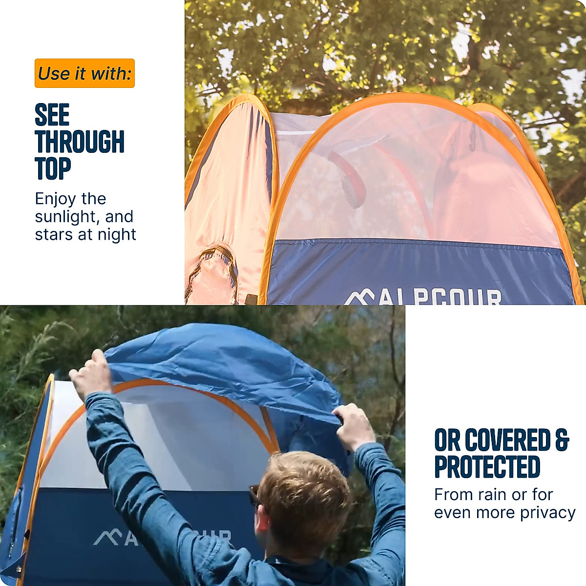 Alpcour Portable Pop Up Tent – Privacy Tent for Portable Toilet, Shower and Changing Room for Camping and Outdoors – Spacious, Extra Tall and Waterproof with Utility Accessories - Sturdy and Easy Fold
