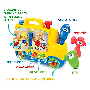 Musical Tool Truck Baby Toys, Educational Toddler Tool Set w/Hammer, Saw, Screwdriver - Interactive Preschool Learning Toys w/ 3 Play Modes, Light Up Button & Music, Montessori Baby 18 Month Old Toys