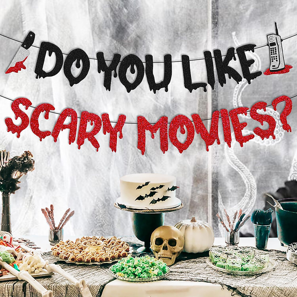 Movie Night Party Decoration Do You Like Scary Movies Banner Hallow Horror Movies Night Party Decor Have a Killer Scream Party Decor Halloween Bloody Slayer Murder theme Spooky Creepy Event