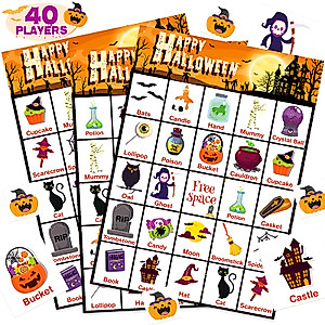 Officygnet Halloween Bingo Game Card for Kids/Adults, 40 Players for Halloween Party Cards Game, Family Activities, School Classroom Games, Trick or Treating, Halloween Party Favors Supplies