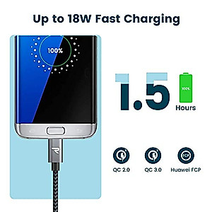 Micro USB Cable,[2 Pack/3.3ft],Rampow QC 3.0 Fast Charging & Sync Android Charger,Braided Nylon Micro USB Cables for Samsung Galaxy S7/S6 and Edge,Note 6/5,Sony,Kindle,PS4,Android Devices - Space Grey