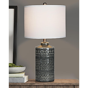 Modern Ceramic Table Lamp, 24.5" Living Room Lamps 3-Way Dimmable Gray Nightstand Lamp with White Shade|Tall Bedside Lamp Desk Decor Lamps for Bedrooms Farmhouse Office End Table Lamps(Bulb Included)