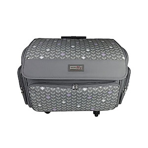 Everything Mary 4 Wheel Collapsible Deluxe Sewing Machine Storage Case, Purple Floral - Rolling Trolley Carrying Bag Compatible with Brother, Singer, and Most Machines