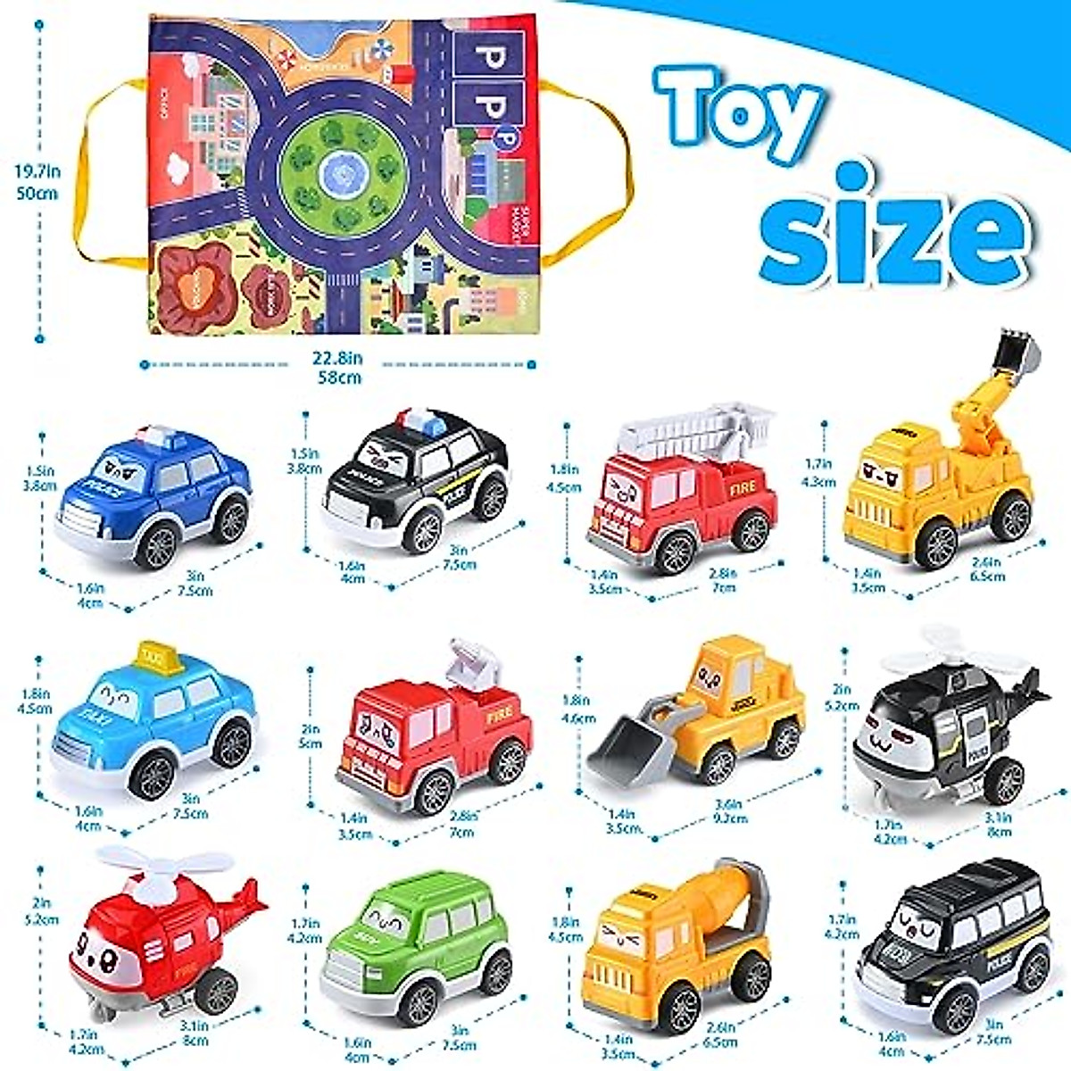 Doloowee Toddler Pull Back Car Toys (12 pcs) Baby Car Toys with Playmat Storage Bag Baby Toys 12-18 Months,Toddler Toys Age 1-2