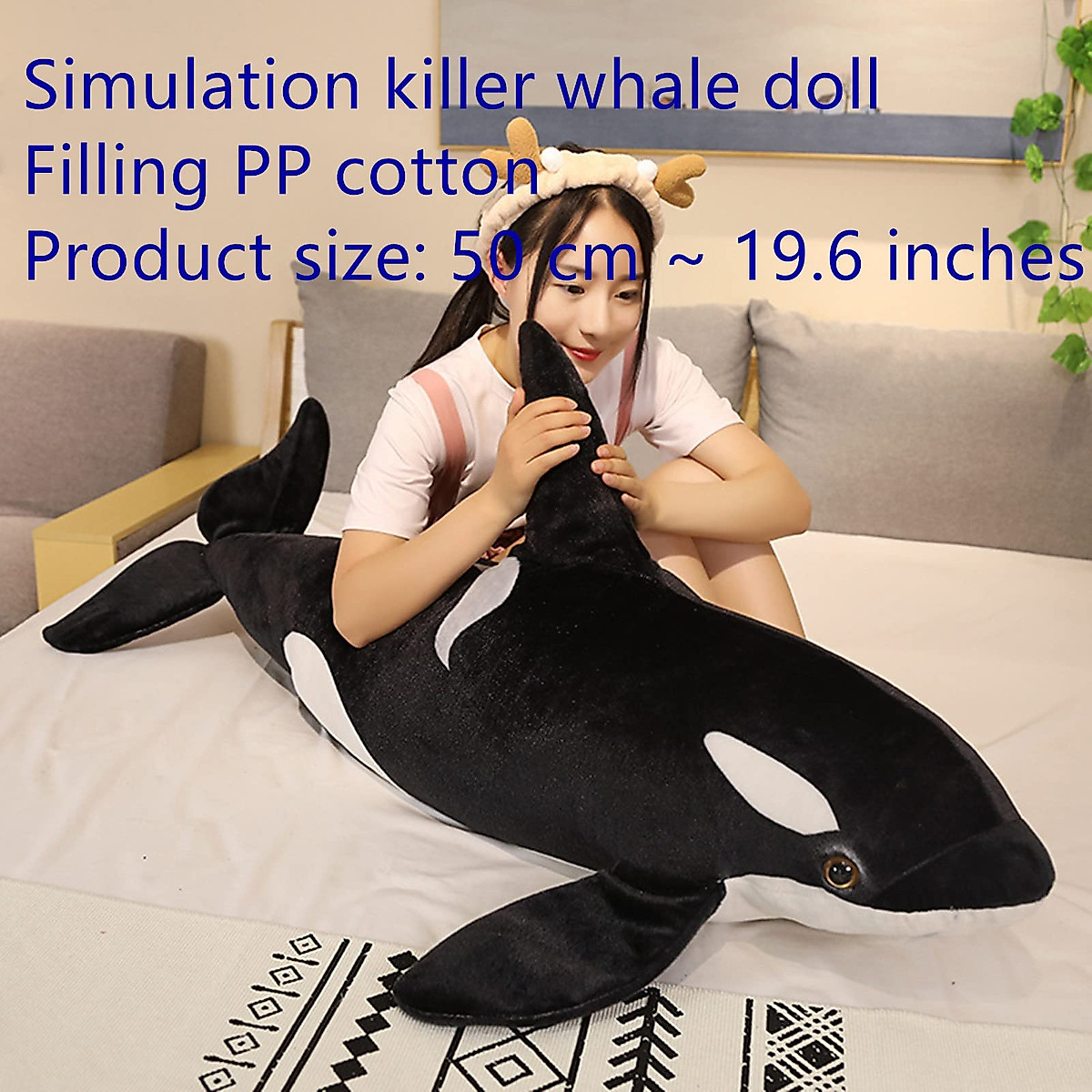 TONGMAN Whale Plush Toy, Lifelike Stuffed Animal, Simulation Killer Whale Doll, 19.6'' orca Plush Toy, Plush Simulation Animal Gift for Children