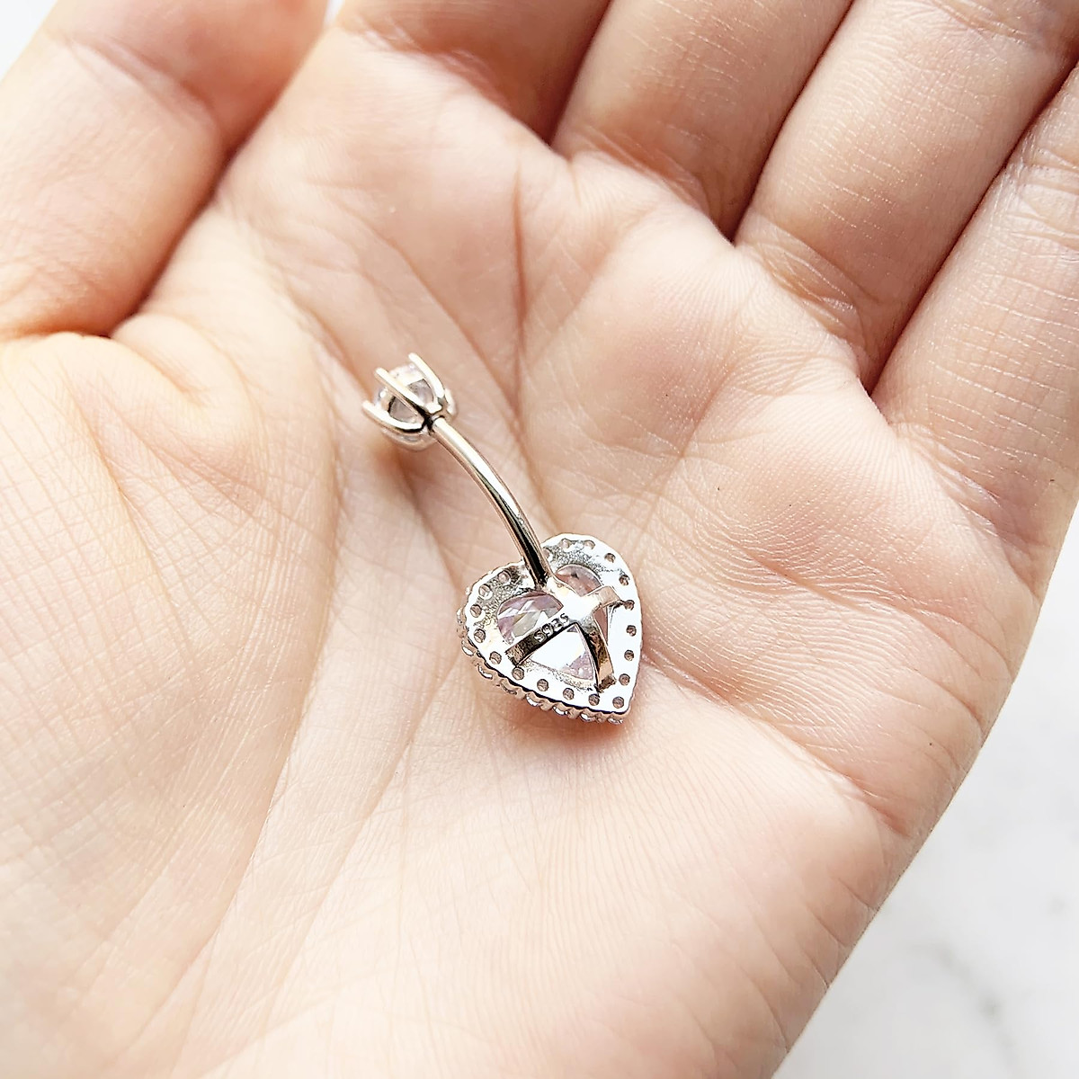 Arardo 925 Sterling Silver 14G Belly Button Rings Clear CZ Navel Rings Body Piercing Jewelry Luxurious Heart AB0086