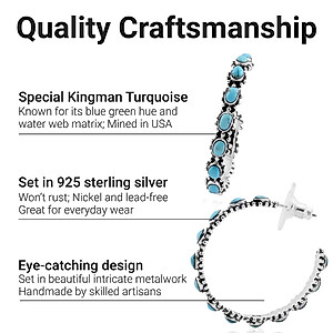 Shop LC Turquoise Hoop Earrings in 925 Sterling Silver - Handmade Western Jewelry for Women - Boho Beach Hoops - Unique Gifts for Sister, Daughter, Wife, Mom, & Grandma Gifts for Women