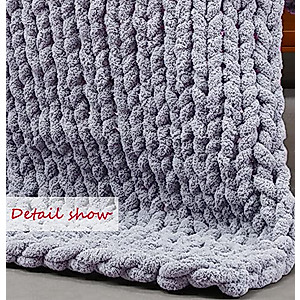 Tocozy Chunky Knit Blanket Soft Cozy Chenille Throw Handmade Cable Knit Blanket for Bed Sofa Home Decor Light Gray 60x80 Inch