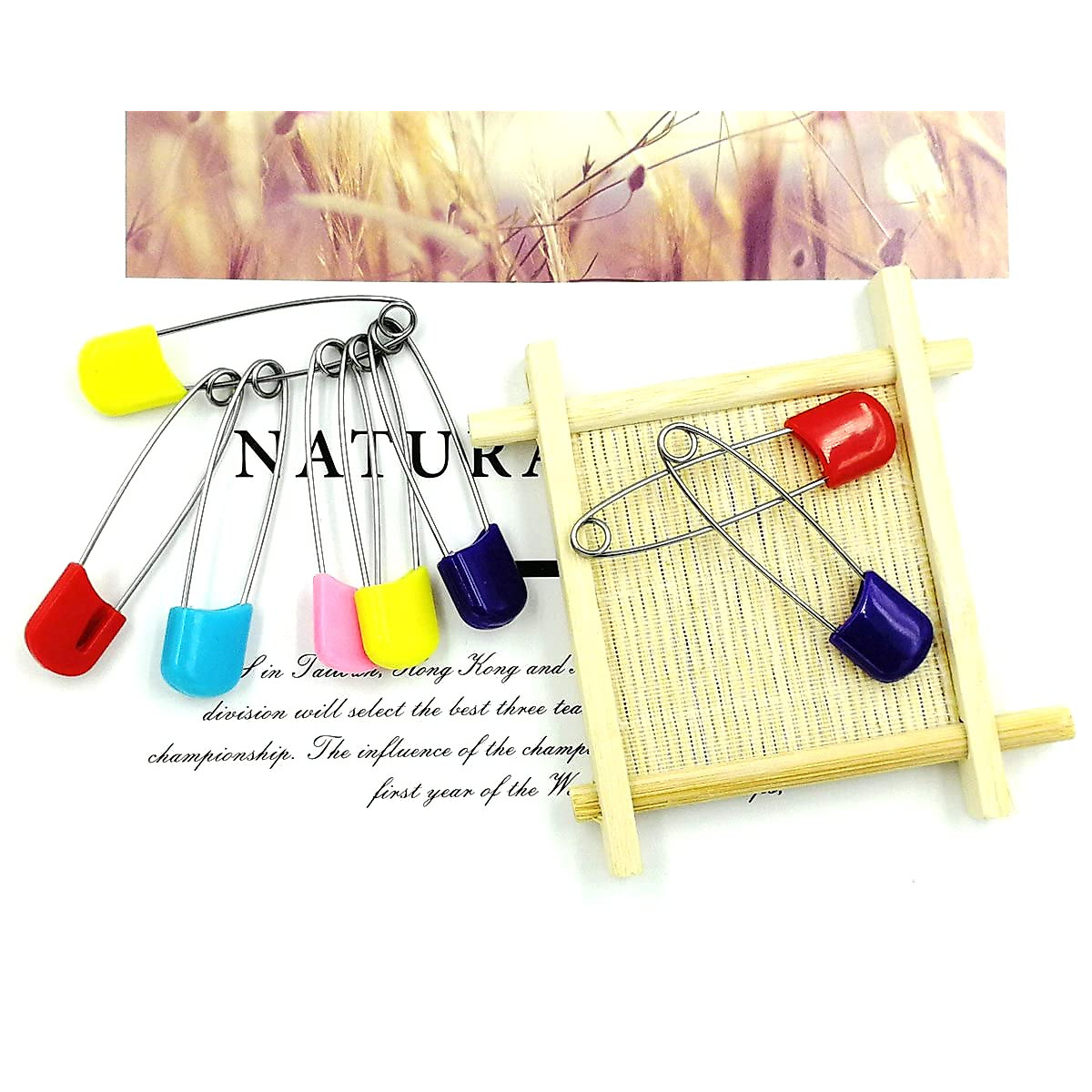 Diaper Pins, 50 Safety Pins Plastic Head Stainless Steel Diaper Pins with Safe Locking Closures for Diaper Clothes Dress Craft Hold Clip