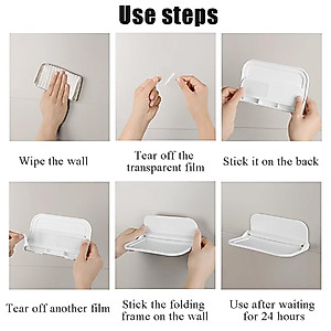 OULIGET Foldable Wall Storage Holder,Rack Wall Shelf Plastic Floating Shelf Stick on Wall for Kitchen Bathroom Office,Perforation Free Bedroom Bedside Shelf,7Inches,2Pieces