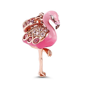 GNOCE Flamingo Dangle Charm 925 Sterling Silver 18K Pink Pendant Charms Bead For Bracelet/Necklace Rose Gold Plated For Women Mother's Day
