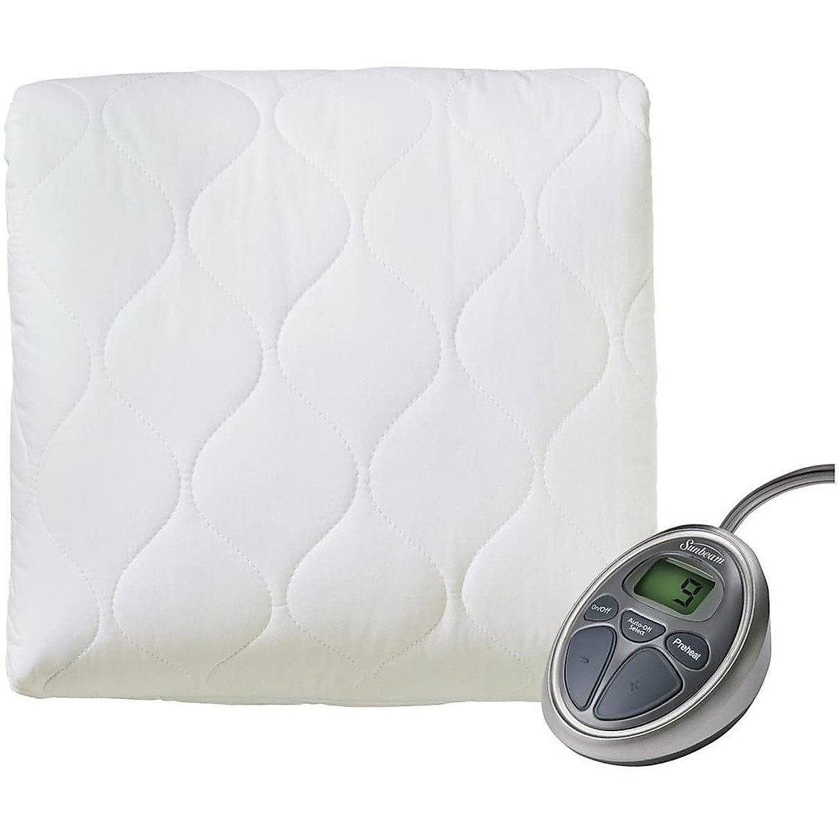 Sunbeam Deluxe Queen Water Resistant Electric Heated Mattress Pad 100% Cotton 20 Heat Settings 2 Digital Controls with Dual Zones, 60"x 80"- Queen