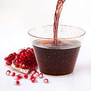 JOLLY CHEF 5 oz 100 Pack Small Glitter Disposable Cups, Glitter Plastic Cups, Disposable Plastic Shot Glasses Perfect for Parties Halloween Thanksgiving Christmas