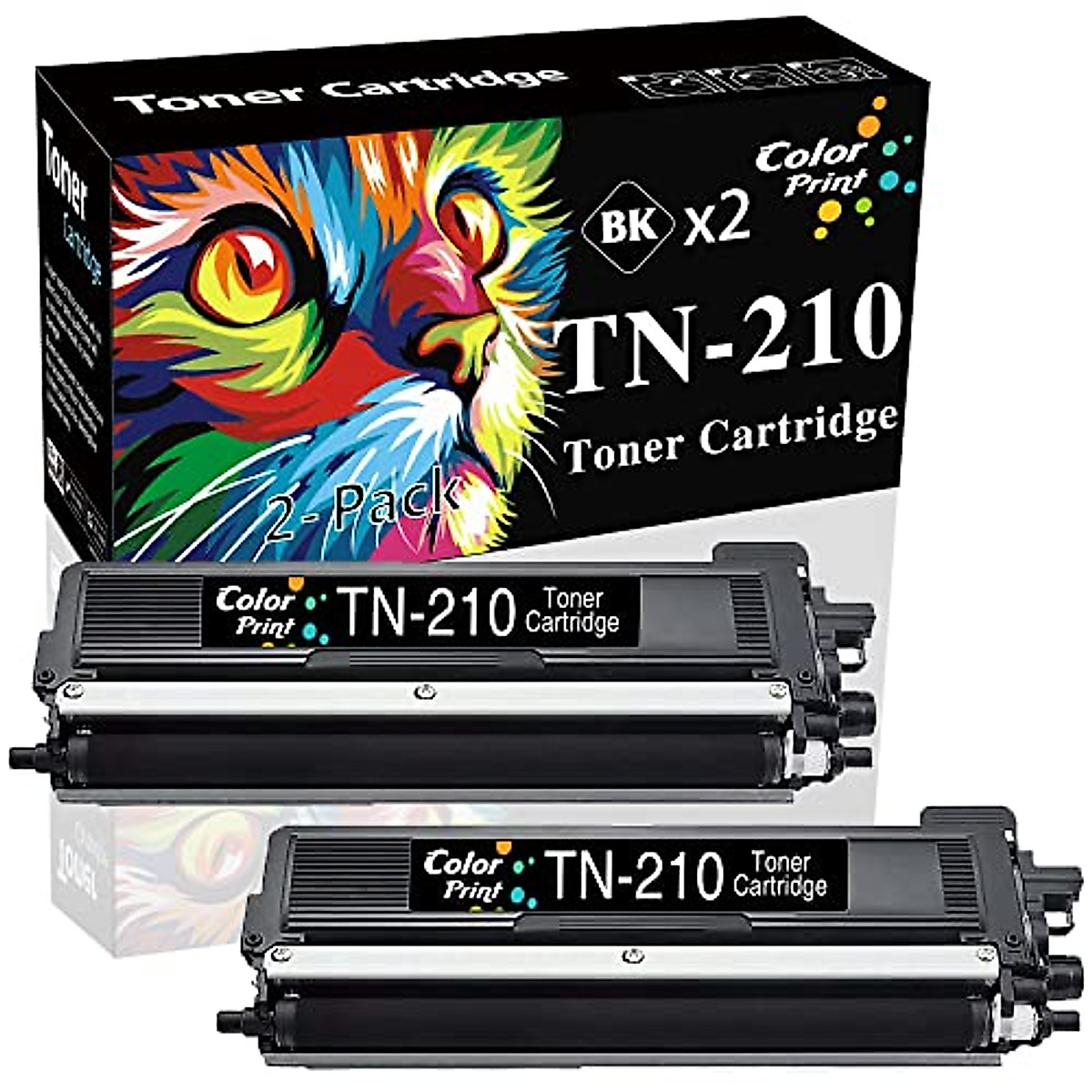 2-Pack ColorPrint Compatible TN210 Toner Cartridge Replacement for TN-210 TN-210BK TN210BK Work with HL-3075CW HL-3070CW HL-3040CN HL-3045CN MFC-9325CW MFC-9320CW MFC-9120CN Printer (Black)