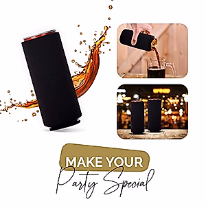 Set of 12 Blank Slim Can Coolers, 12 Neoprene slim can sleeves, 12oz Blank Beer Skinny Can Cooler, Perfect Sublimation Slim Can Cooler (Black)