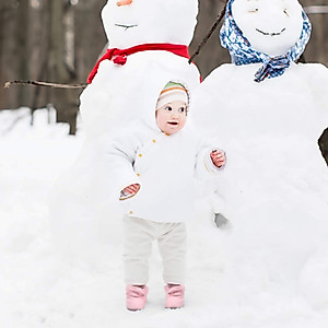 SATINIOR 3 Pairs Unisex Cozy Fleece Baby Booties with 3 Pairs Infant Cotton Socks (White, Gray, Pink,0-6 Months)