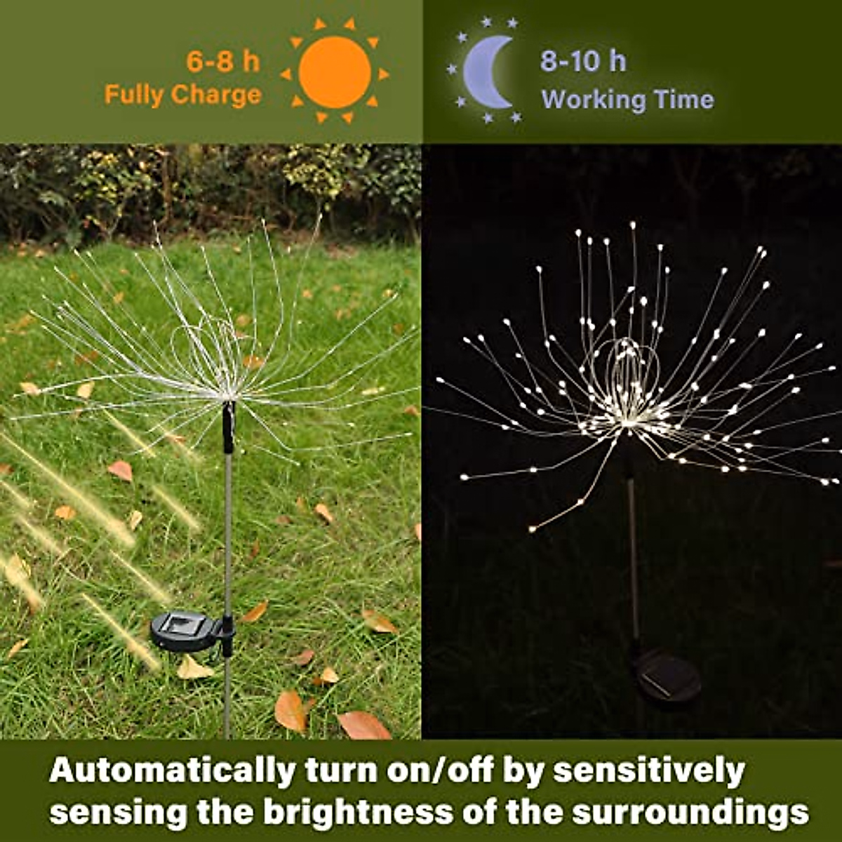 Romdecyn 4Pack Outdoor Solar Garden Lights,150 LED Copper Wire 2 Lighting Modes Fireworks Solar Pathway Lights Outdoor Waterproof,for Patio Party Holiday Wedding DIY Pathway Decoration（White）