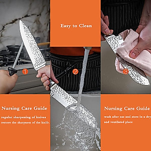 16-Piece Kitchen Knife Set,Ergonomic Wood Handle for Chef Knife Set,Knife Block Set for Chopping,Bread Knife,Santoku Knife,Knife Sharpening And Paring Knife & More,Unique Hammered Design