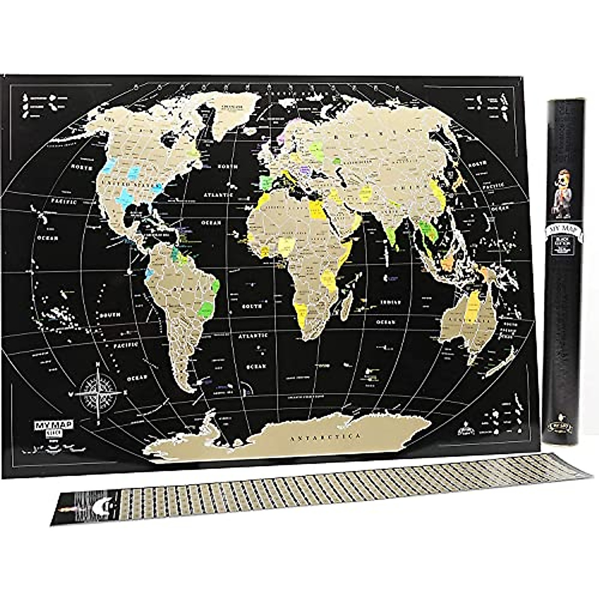 Scratch Off map 16x24 Black Gold Detailed USA States Deluxe Tracker Pin World Map MyMap Travel map Wall Poster Push pin map Includes Pins Tube Poster Map to Scratch Wall Décor Birthday Gift IDea…