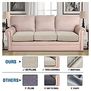 H.VERSAILTEX Super Stretch Individual Seat Cushion Covers Sofa Covers Couch Cushion Covers Slipcover Sets Thick Jacquard Textured Twill Fabric (3 Piece Sofa Cushion Covers, Island Fossi)