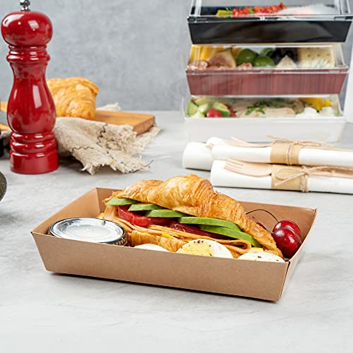 Restaurantware Matsuri Vision 8 x 5 x 1.5 Inch Medium Sushi Trays 100 Greaseproof Sushi Packaging Boxes - Lids Sold Separately Disposable Kraft Paper Sushi Containers For Entrees Or Desserts