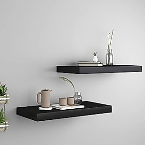 WIFESE 20x9x2 IN Black Floating Shelves 2-Set Wall Shelves Hanging Shelves Decor Aesthetic Book Shelf for Wall with Invisible Brackets MDF Material for Bathroom Living Room and Bedroom Easy to Install
