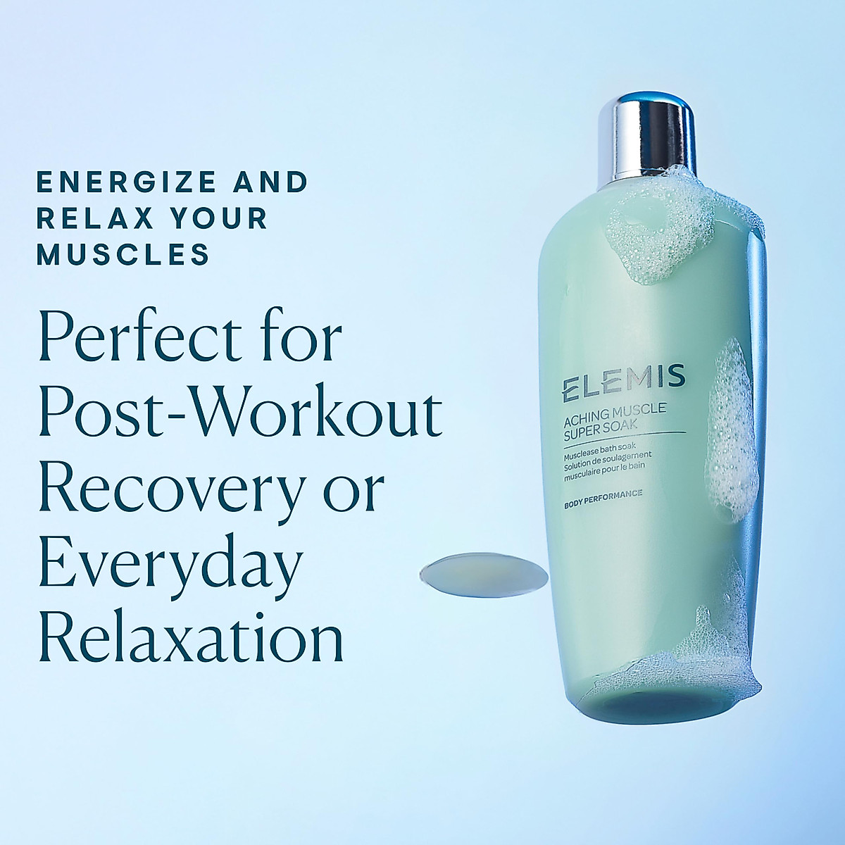 ELEMIS Aching Muscle Super Soak | Musclease Natural Foaming Bath Milk Warms, Recharges, and Energizes Tired, Overworked Muscles Post-Workout | 400 mL