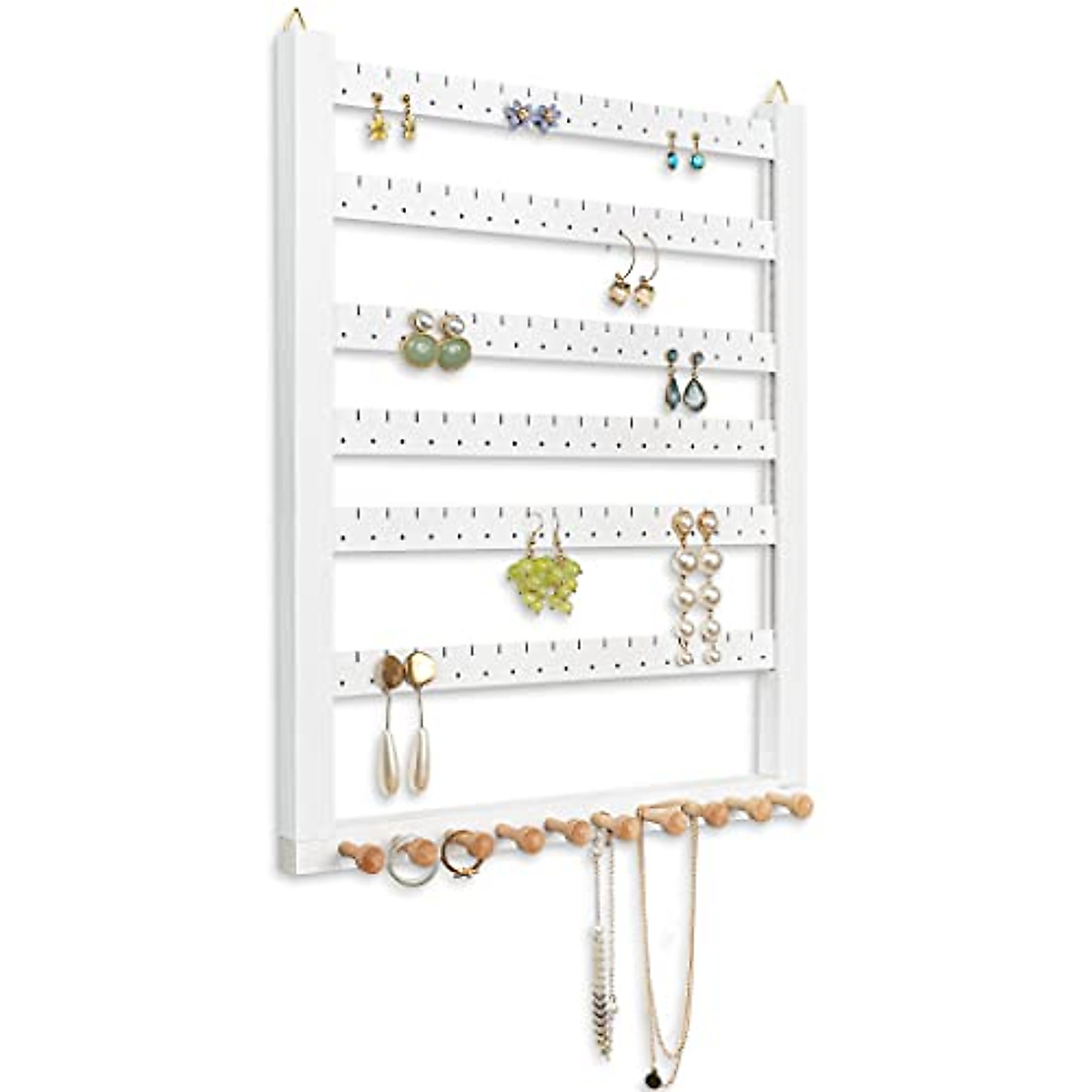 Mymazn Easy Assemble Solid Beech Wood Earring Hanging Necklace Holder Hanger Wall Mount Jewelry Organizer Rings Scruncies Organization