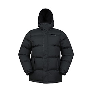 Mountain Warehouse Snow Mens Padded Jacket - Fleece Lined Hood Puffer Black Large
