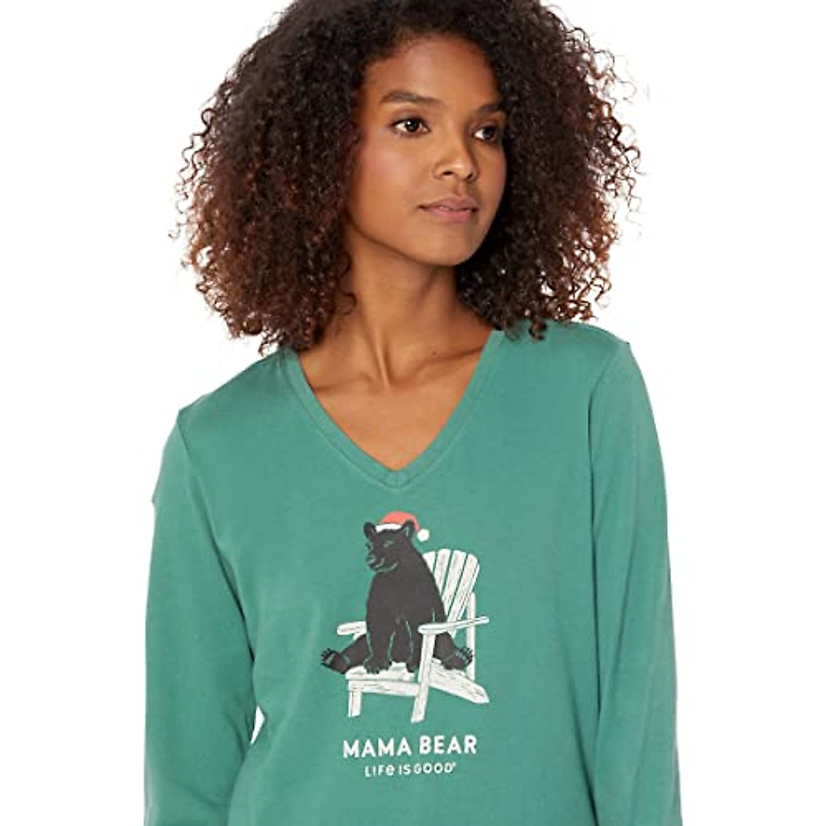 Life is Good Women's Long Sleeve Crusher Vee (Holiday Adironda - Spruce Green, X-Large)