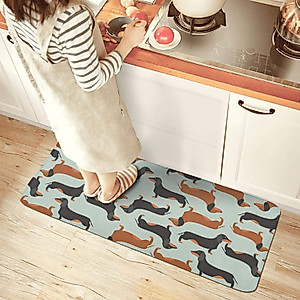 HULOSHIKDL 47"*18" Long Kitchen Mat Dachshund Dog Breed Microfiber Rubber Backing Non-Slip Water-Absorbent Anti-Fatigue Design Foam Kitchen Rug
