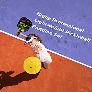 BILIYIP Pickleball Racket Set 2 Fiberglass Faced Ultra Lightweight Polypropylene Honeycomb Core Pickleball Racket, 4 Balls 2 Cushioned Grips Portable Racket Gift Kit Men Women Kids Indoor Outdoor