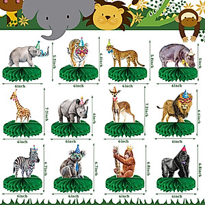 Yeaqee 12 Pcs Jungle Animals Honeycomb Centerpieces Safari Jungle Themed Birthday Party Supplies Wild Animals Jungle Party Decorations Baby Shower Table Decorations for Boys Girls (Fresh Style)