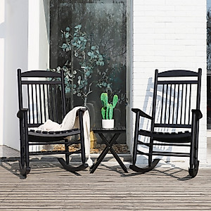 VEIKOU Rocking Chair, Set of 3 Outdoor Rocking Chair with Side Table,275Lbs Weight Capacity,Wooden Rocking Chair for Porch, Backyard, Indoor, Black