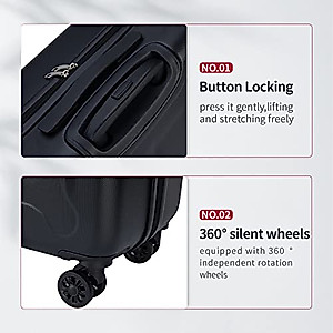 Widfre Luggage Sets 3 Pieces Carry on Suitcase Hardshell Lightweight Travel with Double Spinner Wheels Locks TSA Approved (Black)