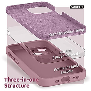 SURPHY Compatible with iPhone 13 Mini Case with Screen Protector, (Camera Protection + Soft Microfiber Lining) Liquid Silicone Phone Case 5.4 inch 2021, Lilac Purple